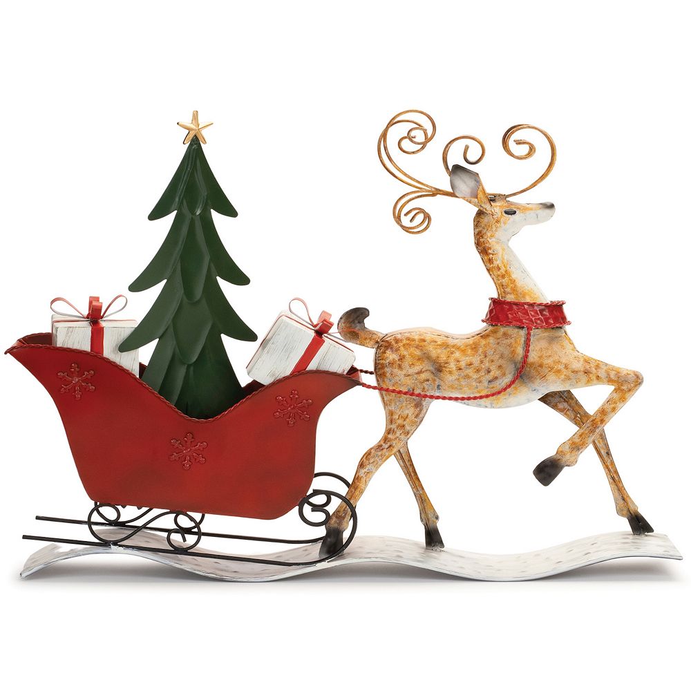 Iron Reindeer with Sleigh - 26"l x 20.5"h, Christmas Decor