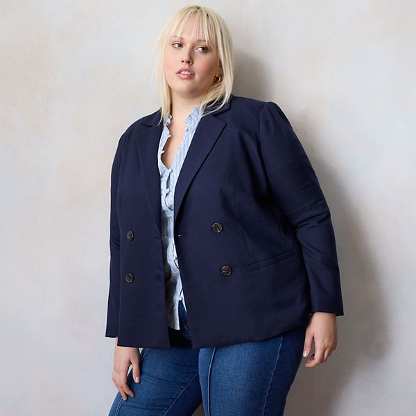 Plus Size LC Lauren Conrad Double-Breasted Notch Collar Blazer Plus Size LC Lauren Conrad Double-Breasted Notch Collar Blazer