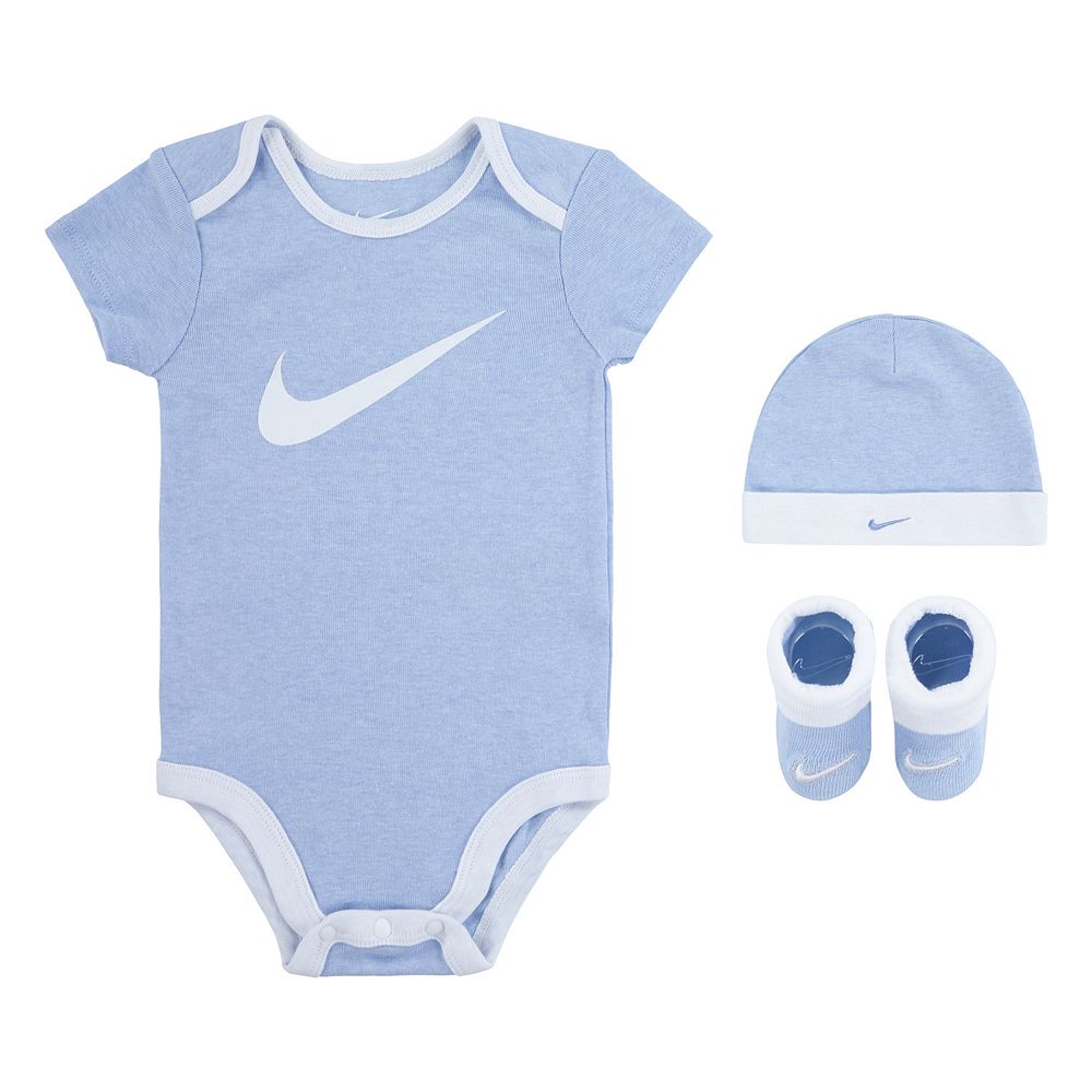 Newborn Baby Nike Swoosh 3-Piece Bodysuit Beanie Booties Boxed Set