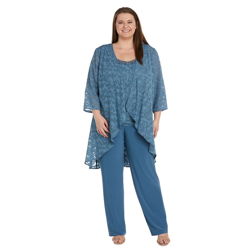 Plus Size R&M Richards Duster Tank Top Pantsuit 3-Piece Set