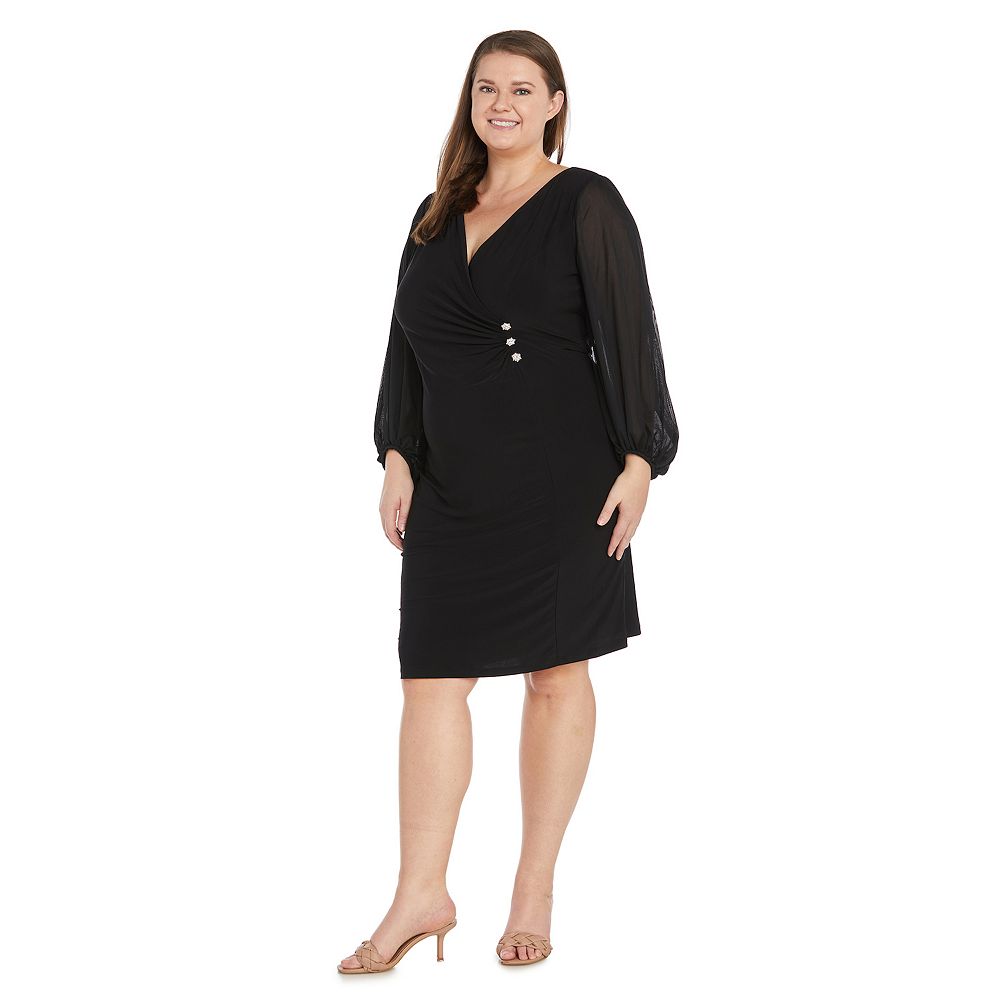 Plus Size R&M Richards Blouson Sleeve Surplice Wrap Dress With ...