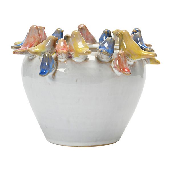 Storied Home Reactive Glazed Stoneware Bird Rim Planter Table Decor Storied Home Reactive Glazed Stoneware Bird Rim Planter Table Decor