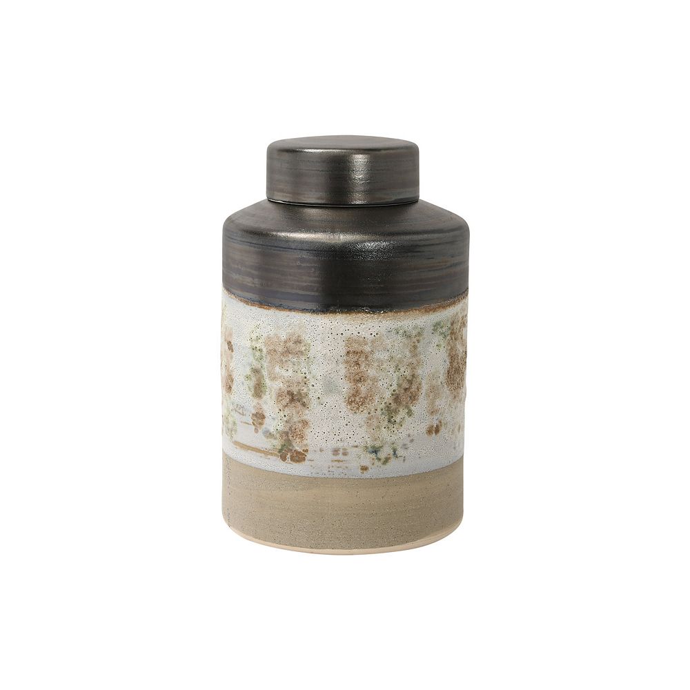 Storied Home Painted Reactive Glaze Stoneware Jar with Lid