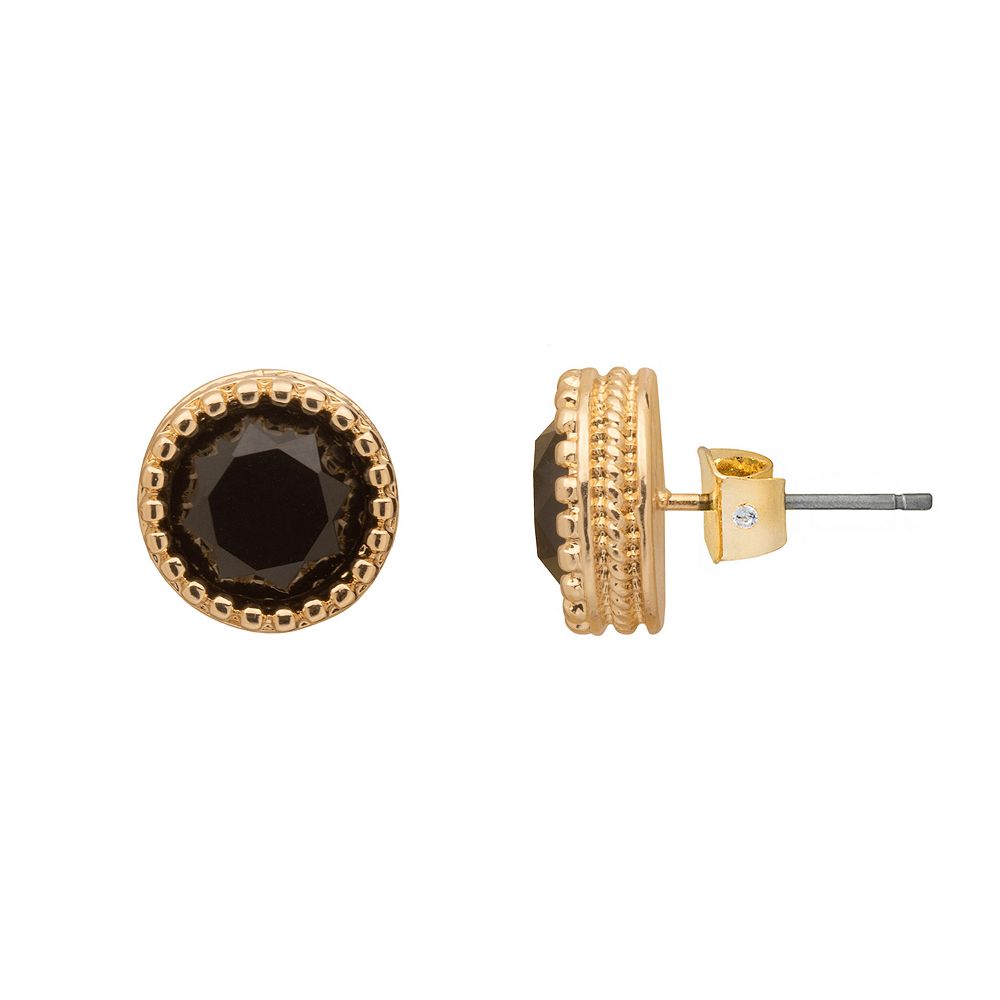 Sonoma Goods For Life® Gold Tone Black Stone Textured Rim Stud Earrings
