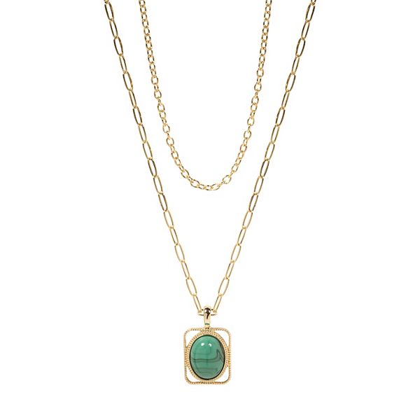 Sonoma Goods For Life® Gold Tone Green Stone Double-Row Pendant Necklace