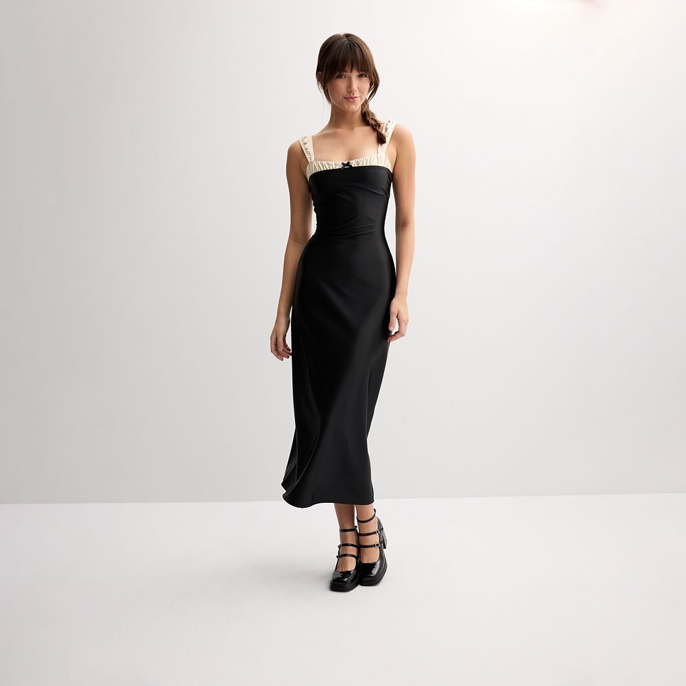 Juniors' Derek Heart Ruched Strap Satin Maxi Slip Dress