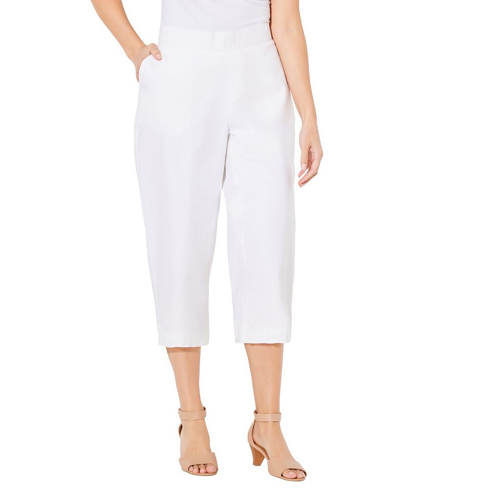 Catherines Women's Plus Size Petite Flat Front Linen Capri