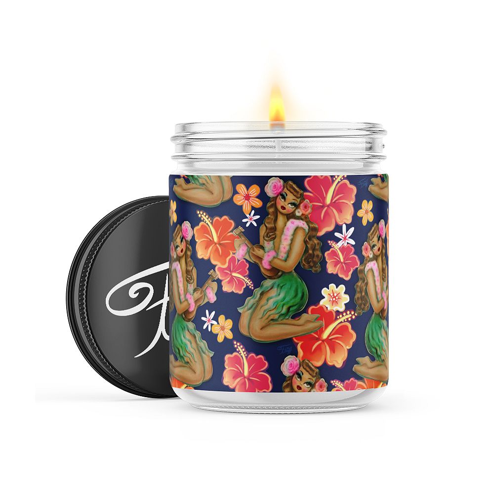 Hula Girl With Ukulele - 22-oz Candle Jar - Sea Salt & Peony