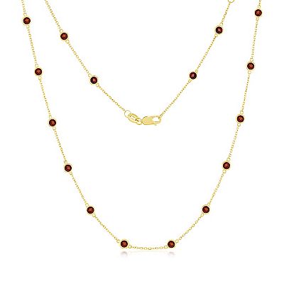 Divine Gold 14k Gold Garnet Station Necklace