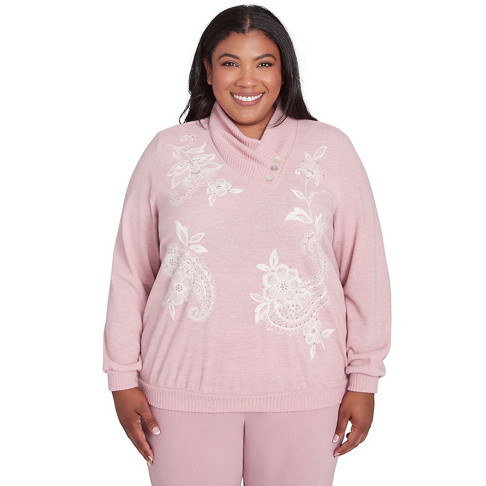 Plus Size Alfred Dunner Pink Paisley Envelope Neck Sweater