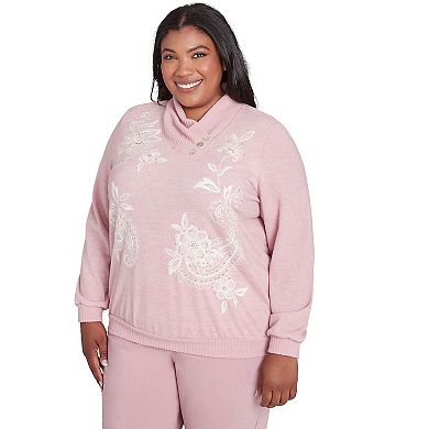 Plus Size Alfred Dunner Pink Paisley Envelope Neck Sweater