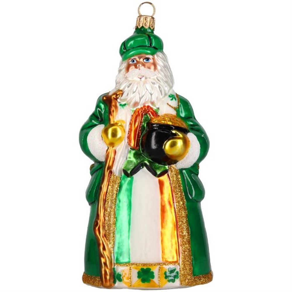 Joy To The World Ireland Santa With Pot Of Gold Polish Glass Ornament 6 ...