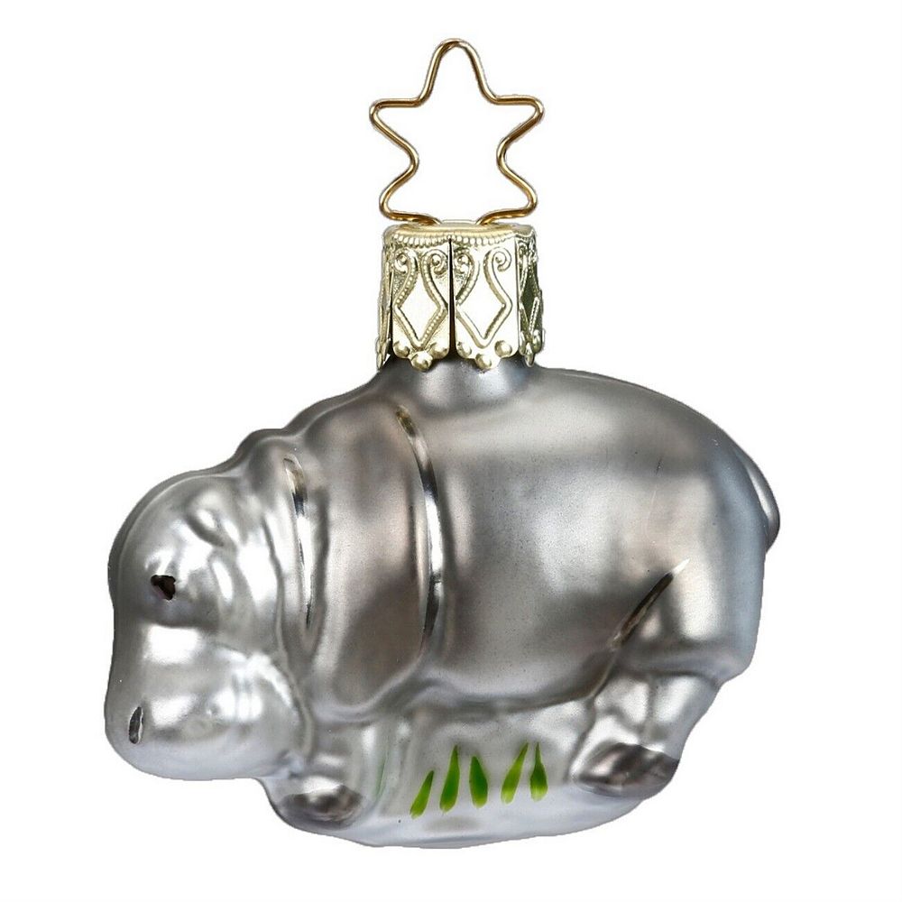 Inge Glas Happy Hippo German Glass Hippopotamus Christmas Ornament Free Box