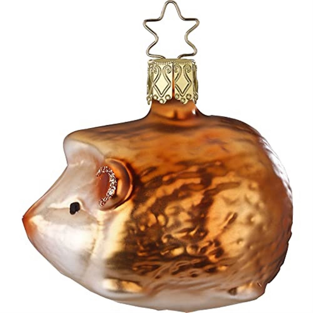 Inge Glas Brown Hedgehog German Glass Christmas Ornament Free Box