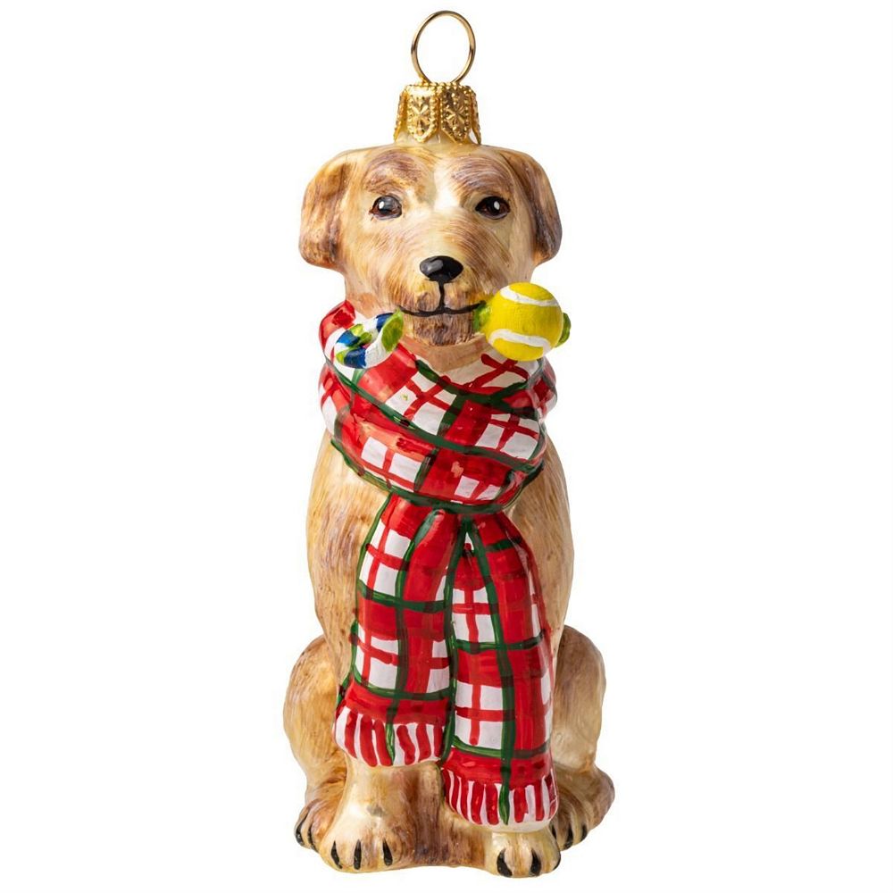 Joy To The World Yellow Lab With Bushy Scarf And Chew Toy Polish Glass ...