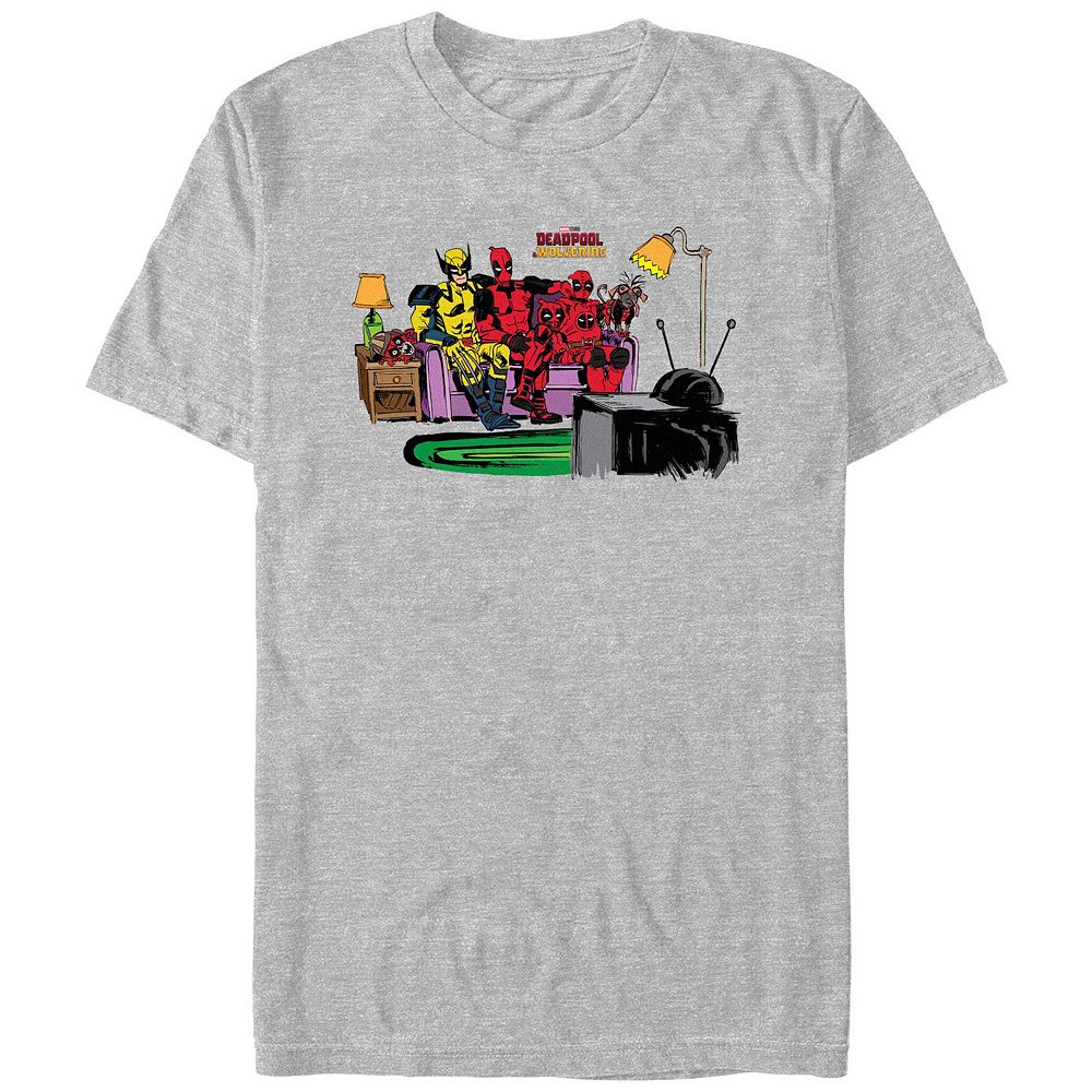Men's Marvel Deadpool And Wolverine Watching TV Graphic Tee