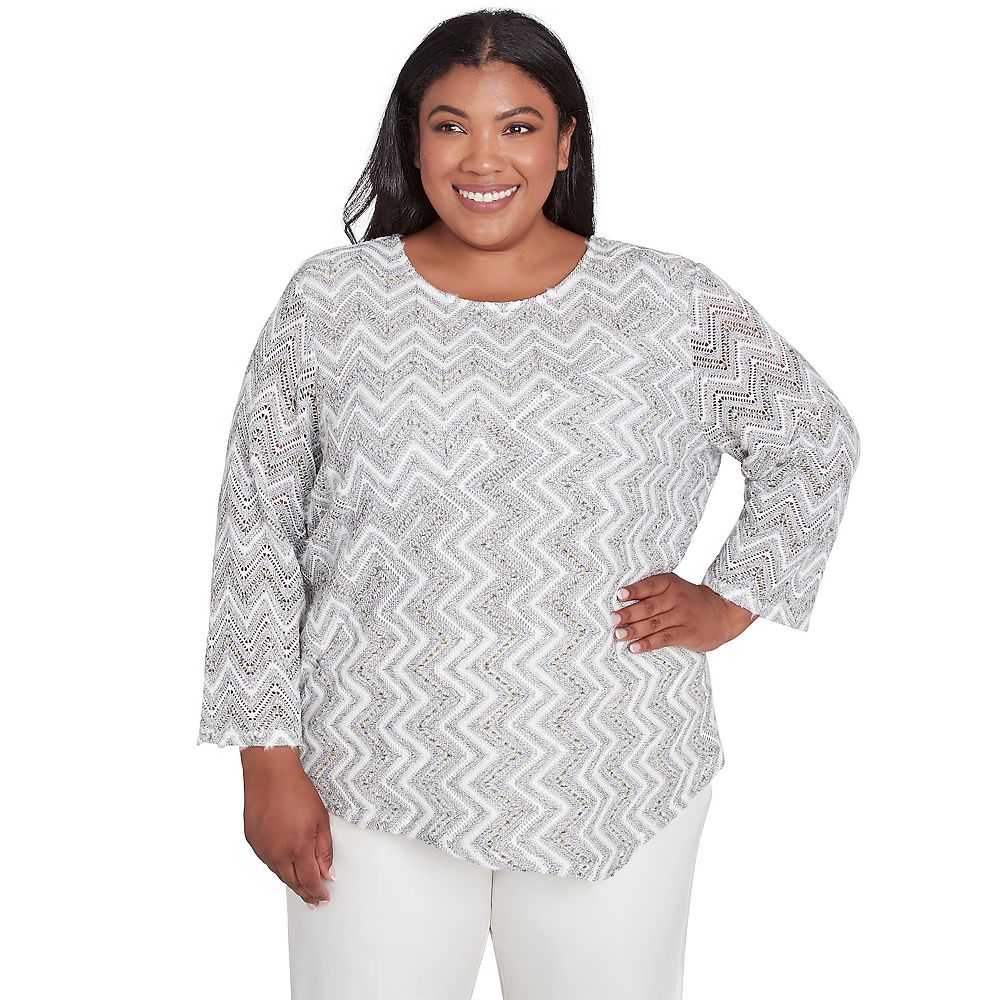 Plus Size Alfred Dunner Spliced Crewneck Wavy Stripe Top