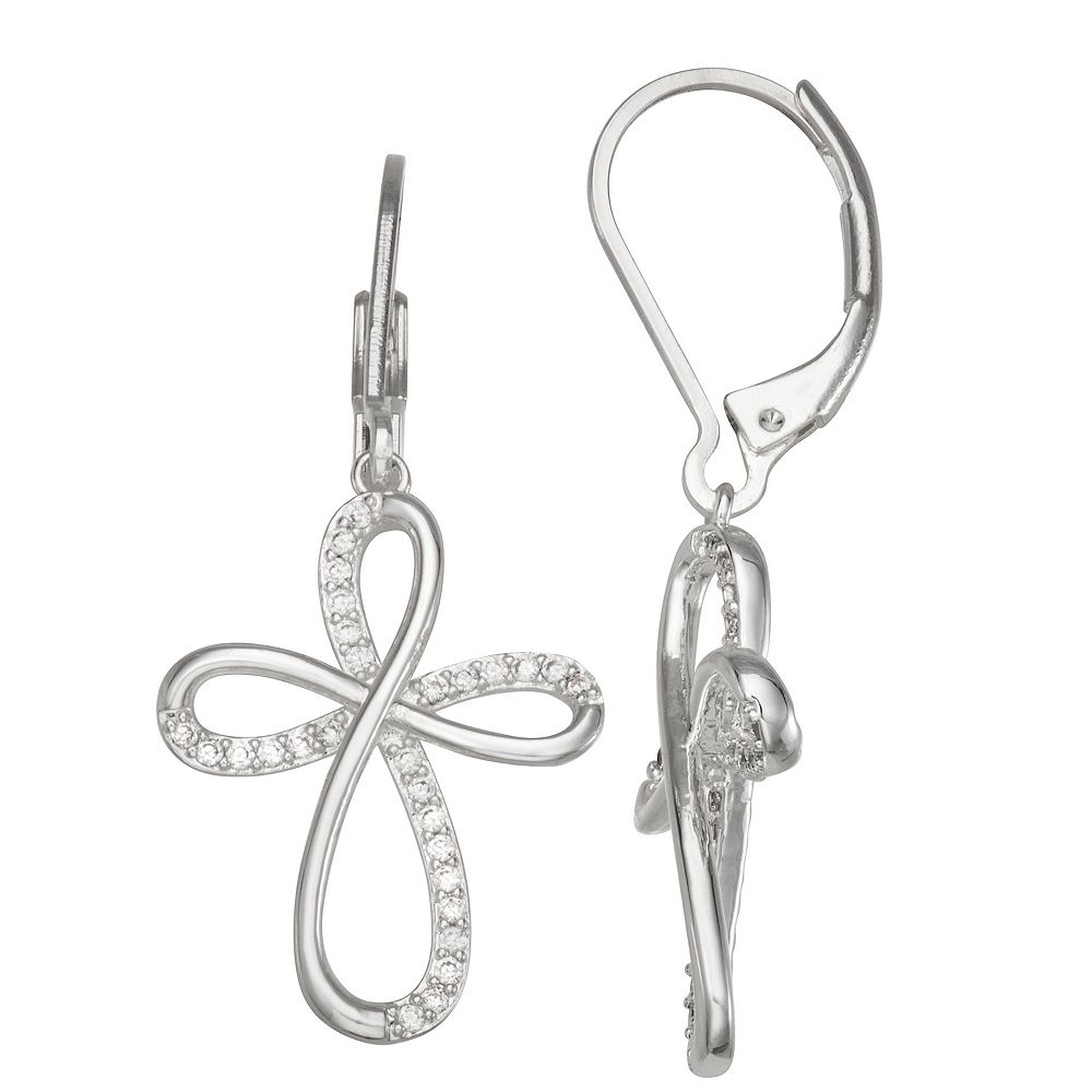 Napier Silver Tone Crystal Loop Cross Drop Earrings