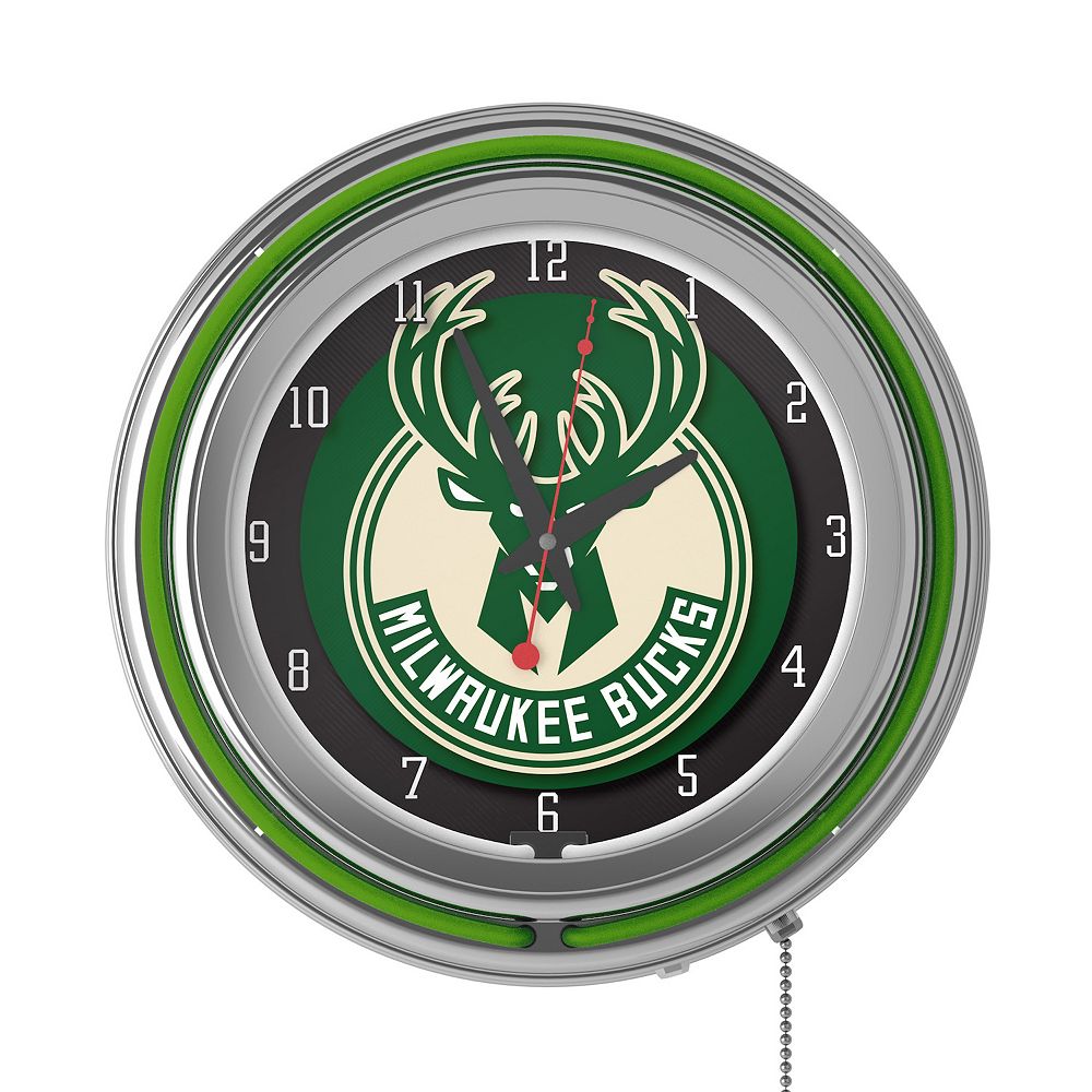 Trademark Gameroom Milwaukee Bucks Logo Retro Neon Wall Clock