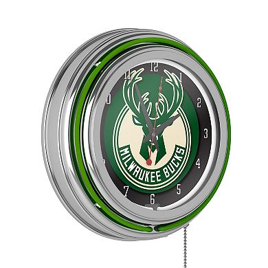 Trademark Gameroom Milwaukee Bucks Logo Retro Neon Wall Clock