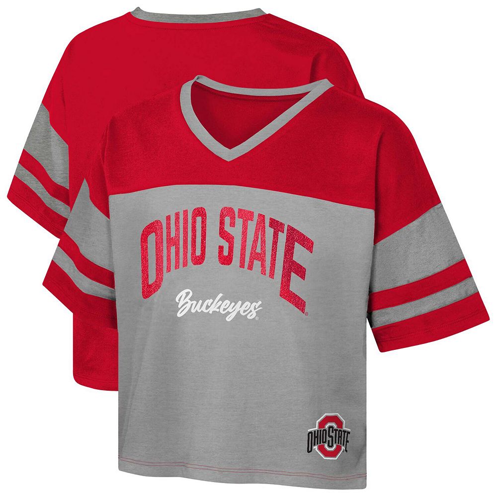 Girls Youth Red Ohio State Buckeyes The Playmaker Sleeve Stripe V-Neck ...
