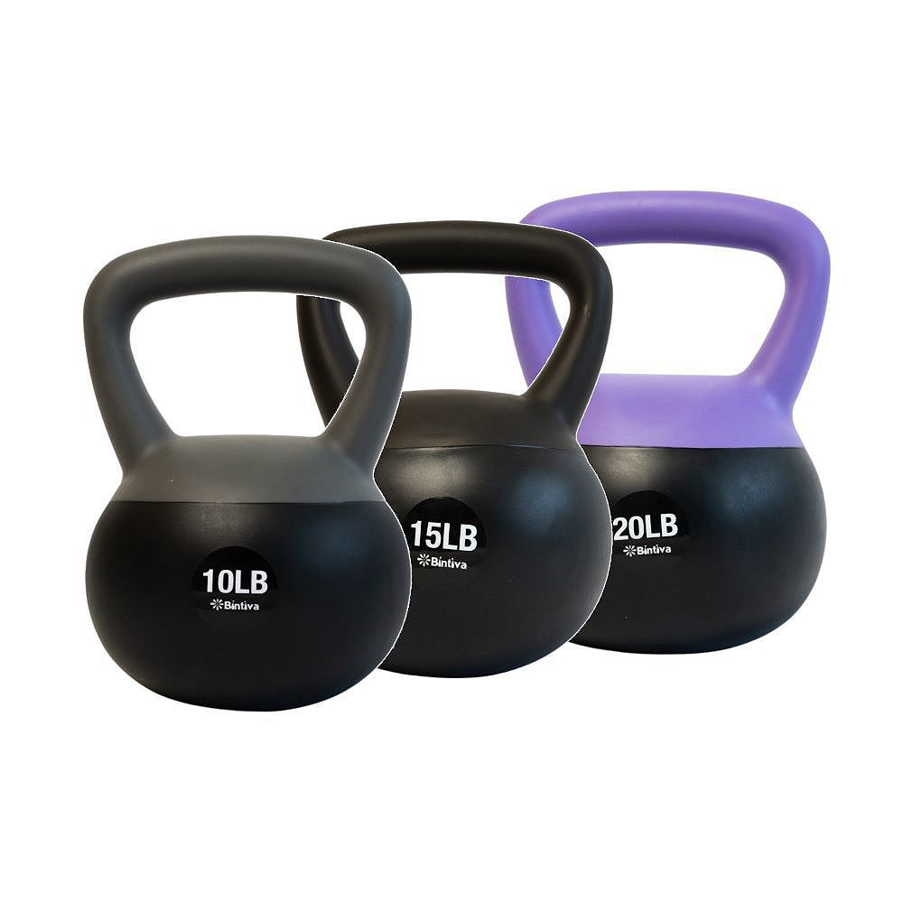 Bintiva Sea And Iron Sand Filled Kettlebells - 3pc Set Of 10lb, 15lb, 20lb