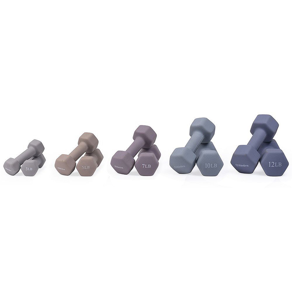 Bintiva Neoprene Dumbbells - Earth Tones 3lb,5lb,7lb,10lb,12lb Pairs