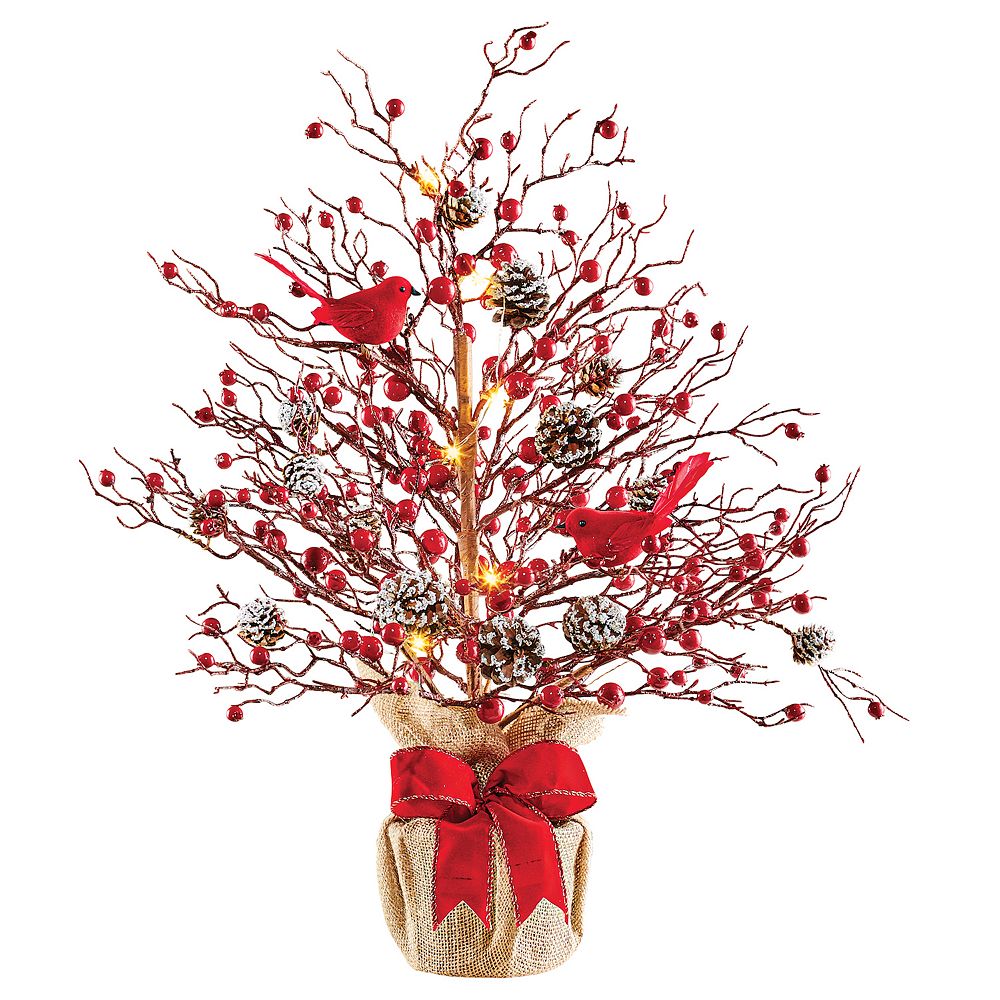 Collections Etc Led Lighted Artificial Berry Tree With Cardinals