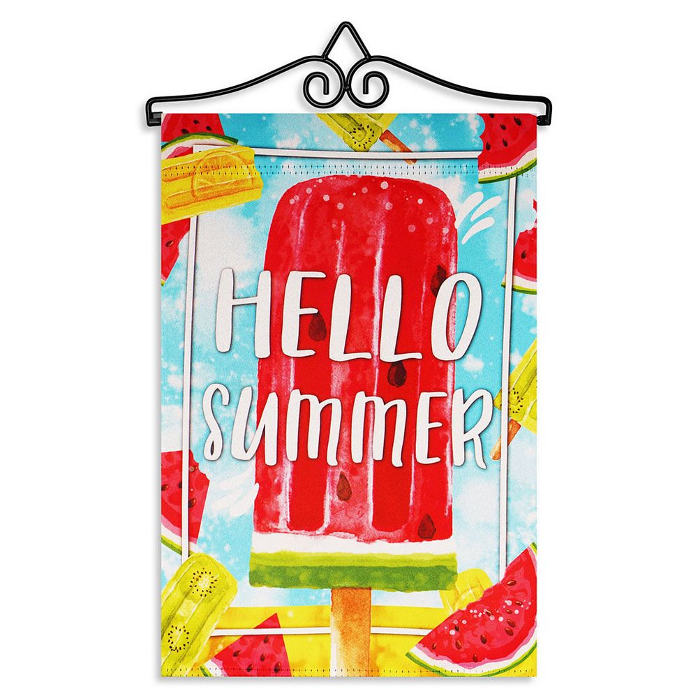 G128 Combo Set: Garden Flag Hanger And Garden Flag Hello Summer ...