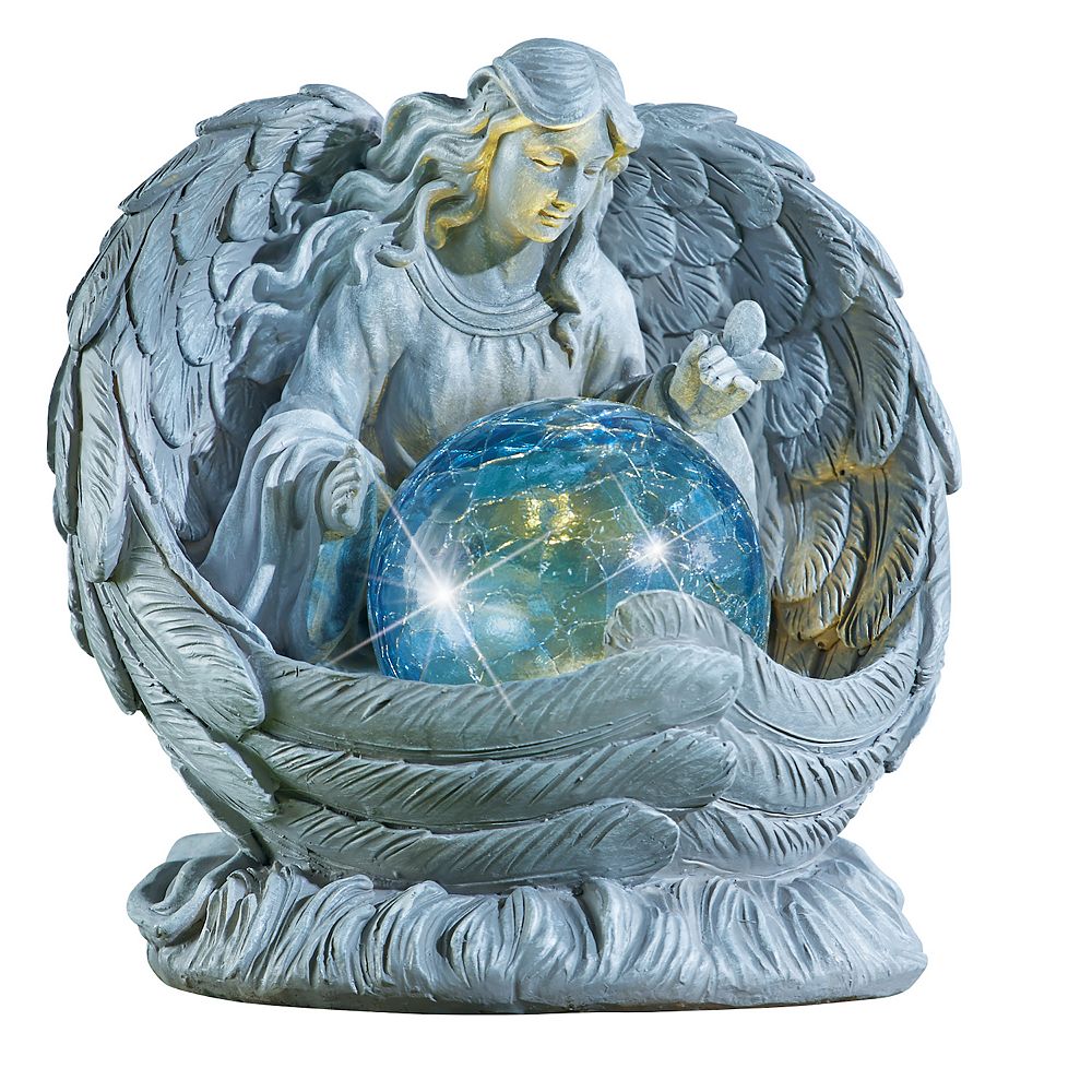 Collections Etc Angel With Solar Powered Gazing Ball Garden Statue