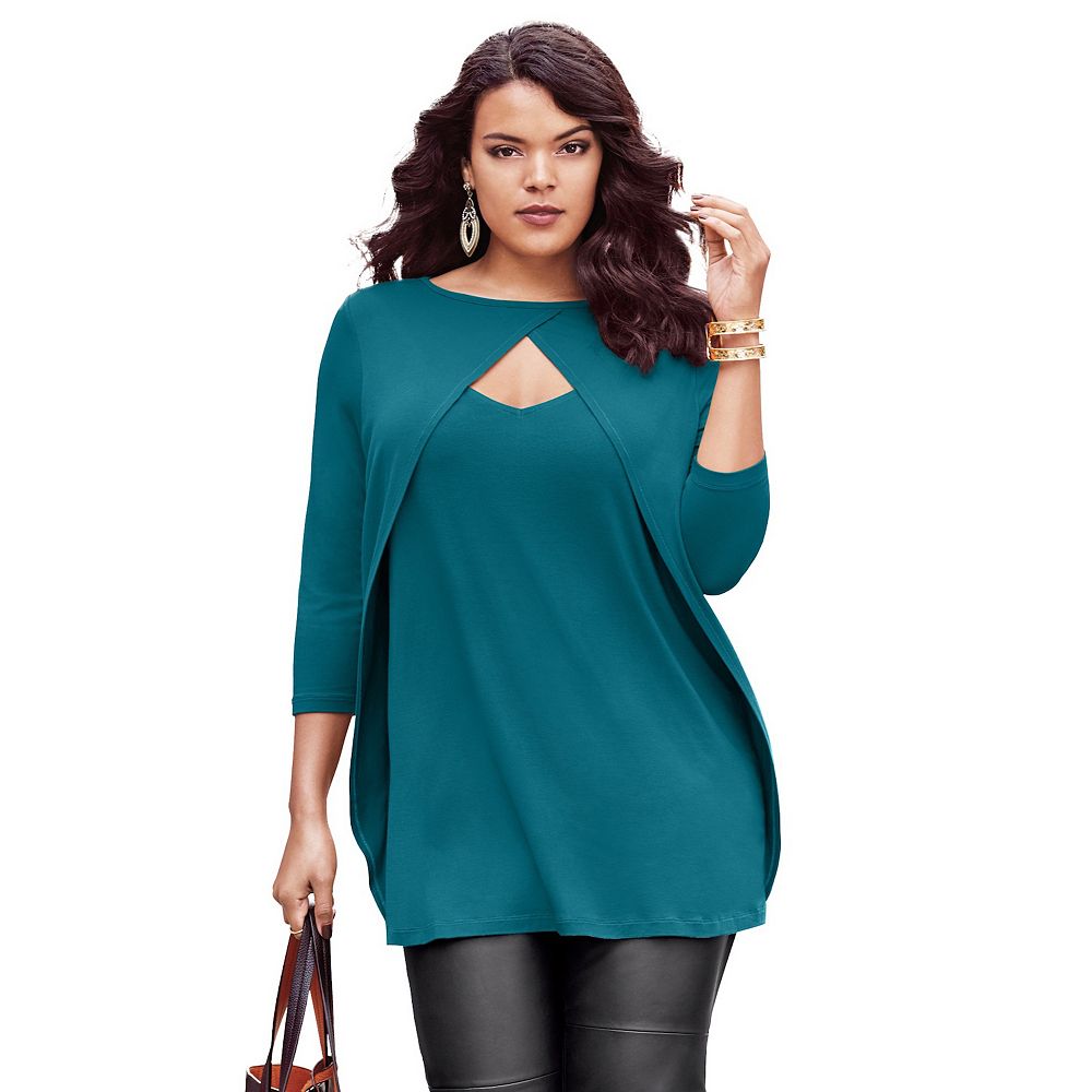 Roaman's Women's Plus Size Keyhole Ultra Femme Tee