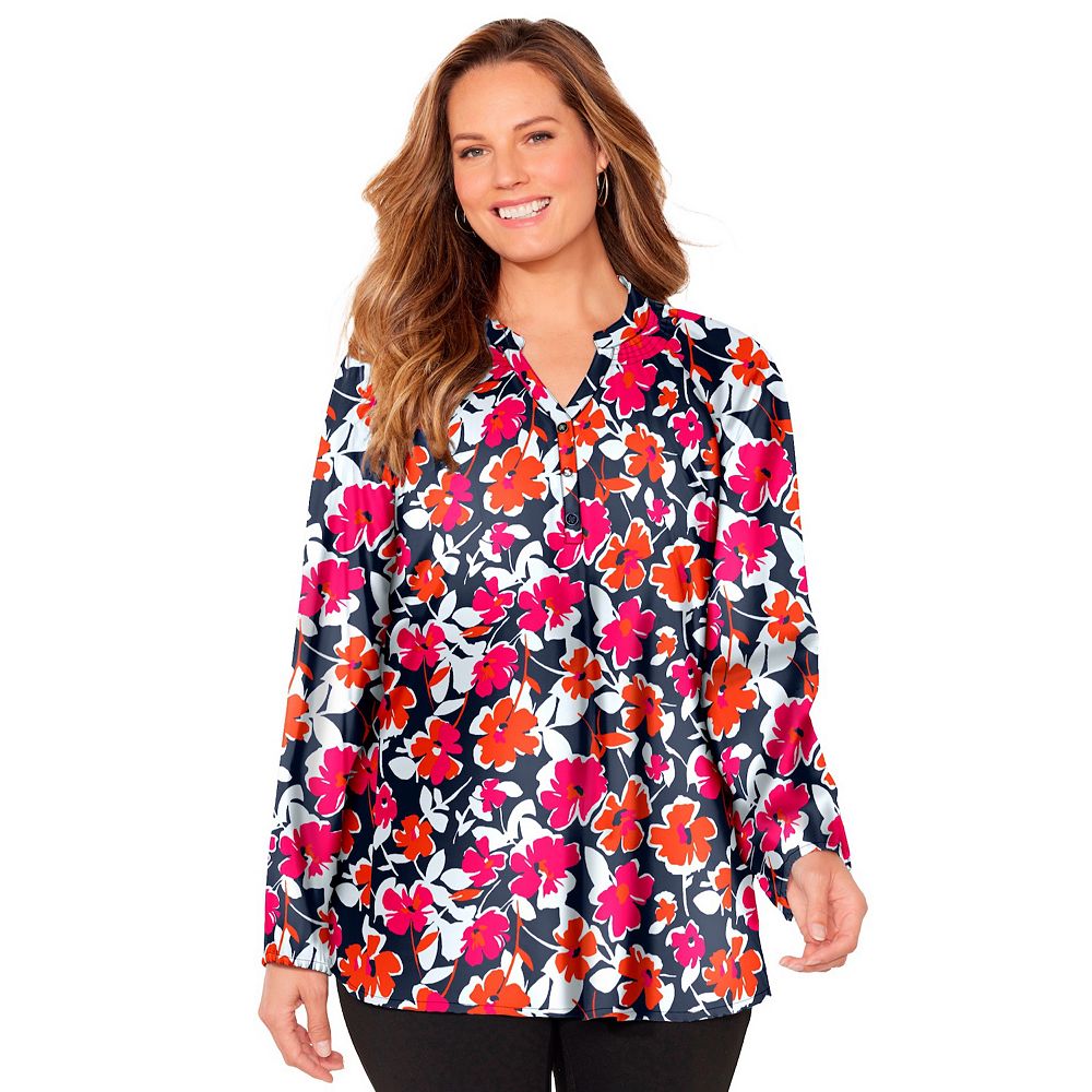 Catherines Women's Plus Size Liz&me Henley Peasant Georgette Blouse