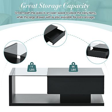 Merax Modern Coffee Table With Tempered Glass