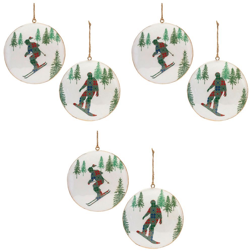 Ski And Snowboard Disc Ornament (Set Of 6) 6"h Iron