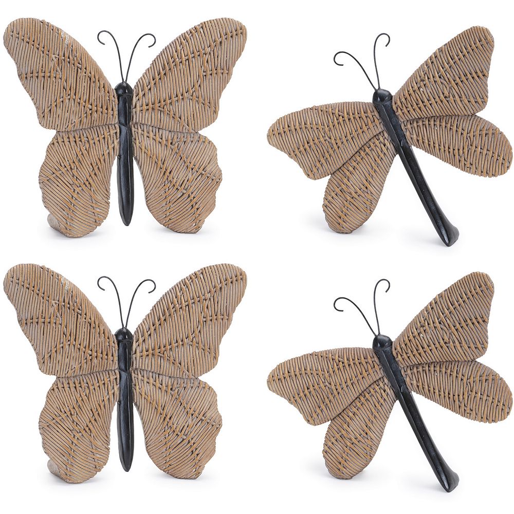 Set of 4 Wicker Butterfly and Dragonfly Shelf Sitters, Mid-Century ...