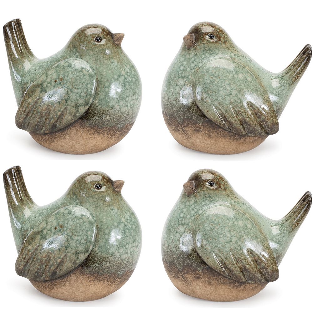 Set of 4 Terra Cotta Bird Figurines - 5 Inches Tall, Handcrafted Garden ...