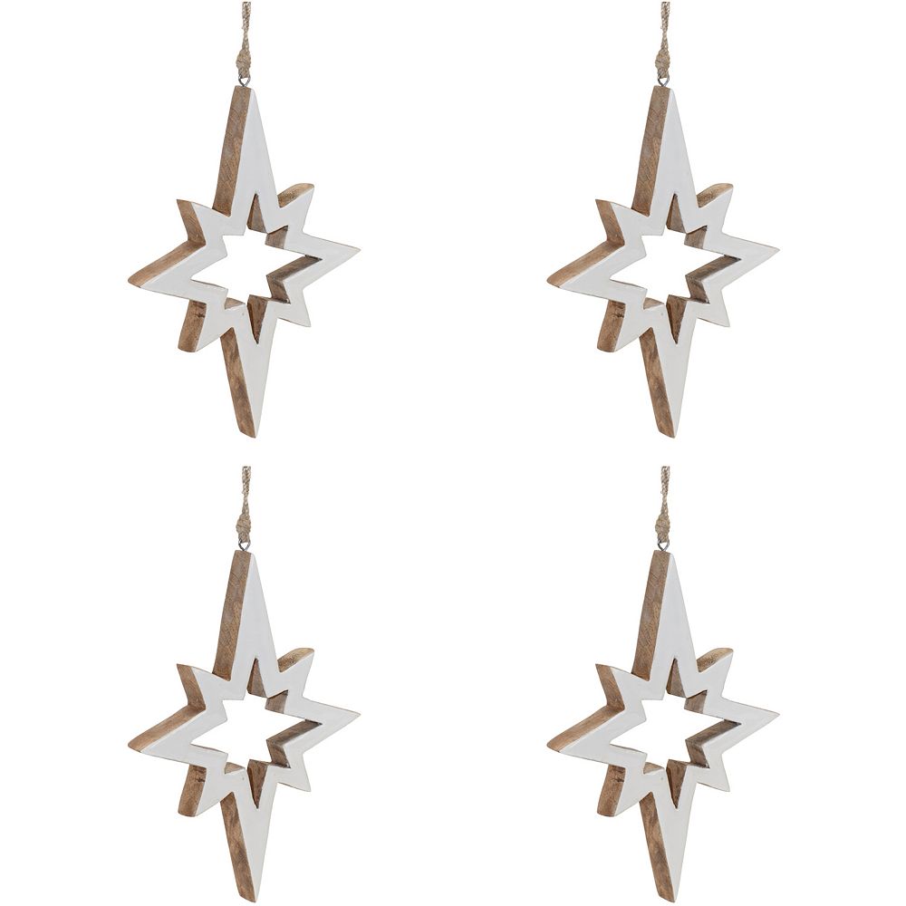 Rustic Wood North Star Ornaments with Natural Jute String Hanger (Set of 2)