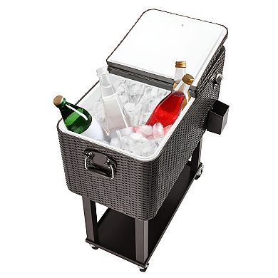 Rattan Square Legs Cooler With Shelf - Large Capacity Outdoor Beverage ...