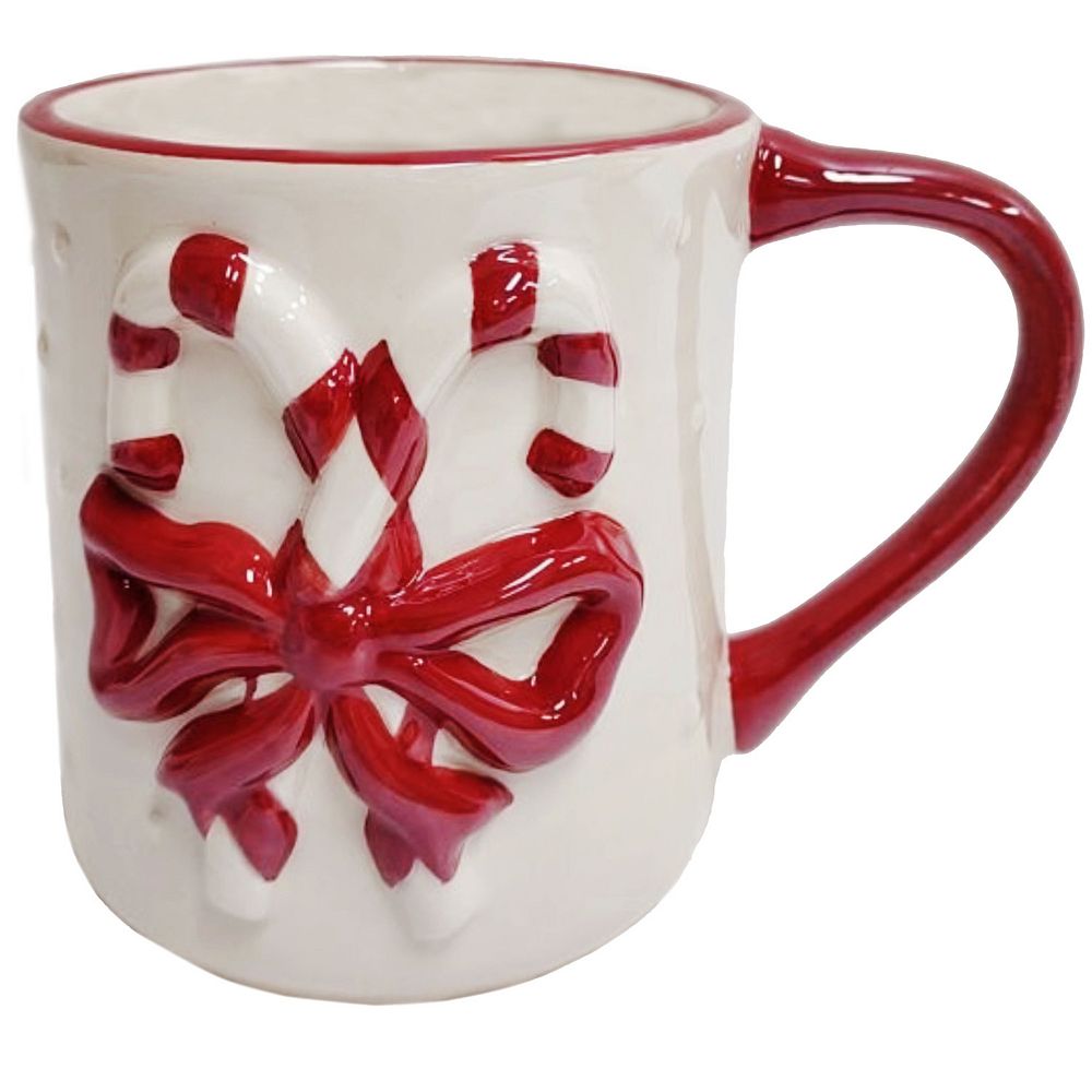 Peppermint & Pine Ceramic Candy Cane Embossed Holiday Mug