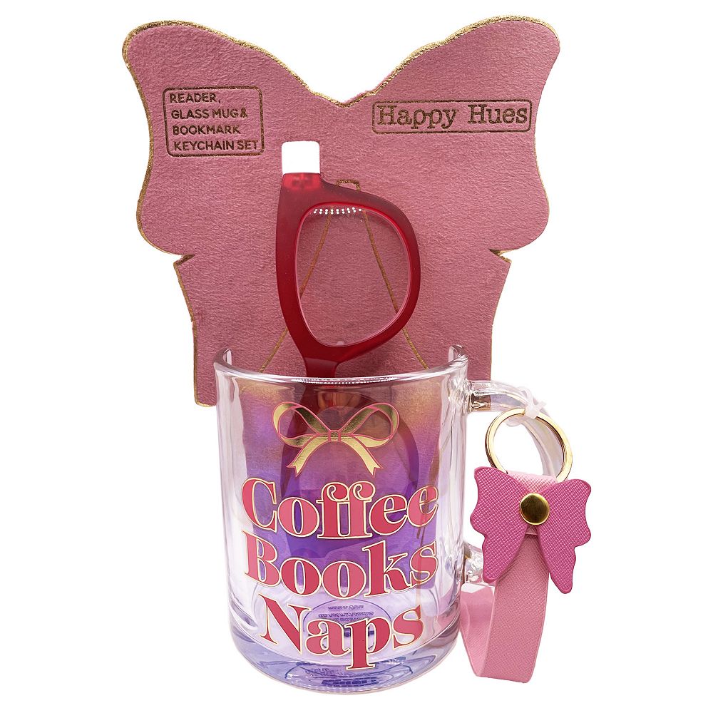 Happy Hues Reader, Glass Mug, Bookmark & Keychain Gift Set
