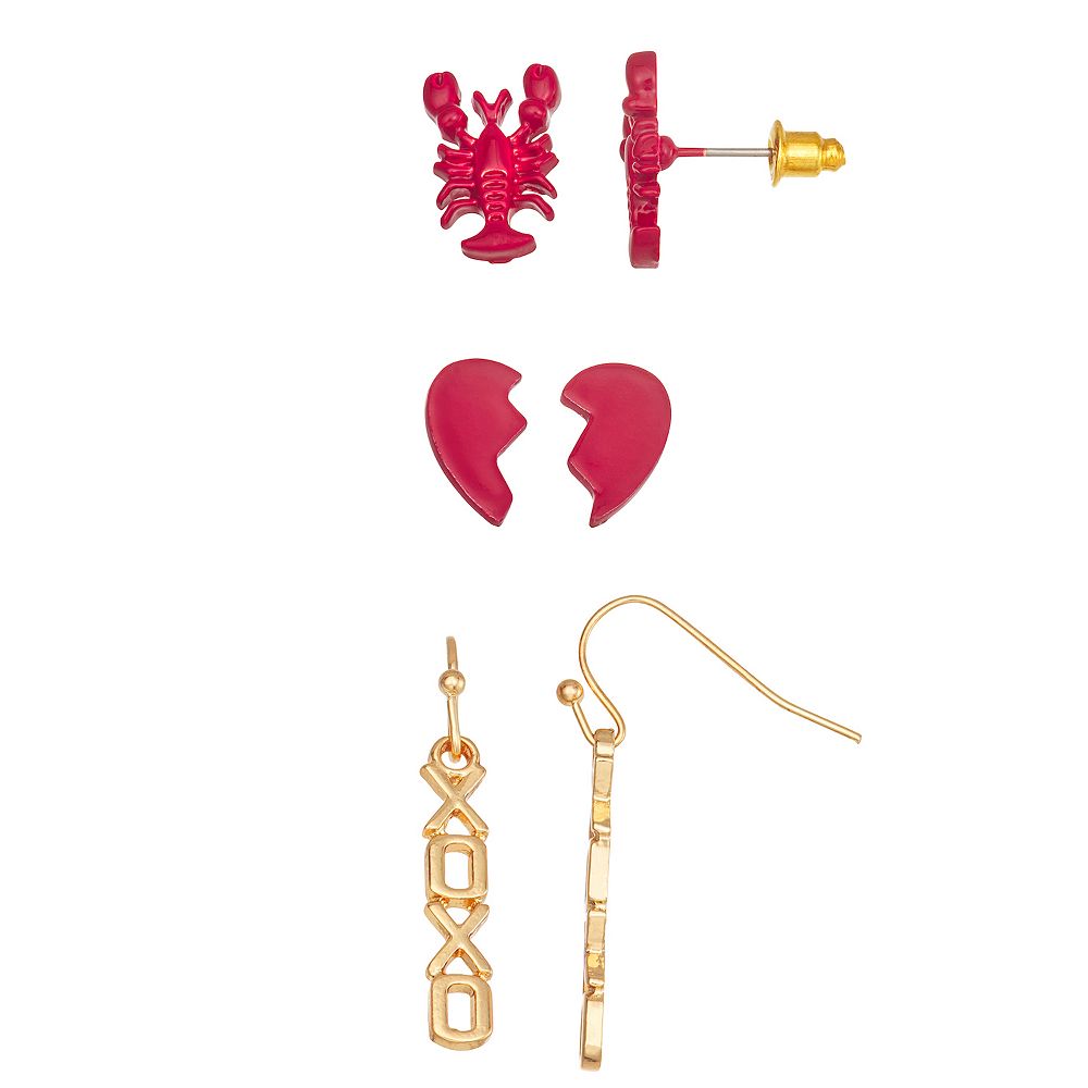 Celebrate Together™ 3-Piece XOXO Lobster Heart Earring Set