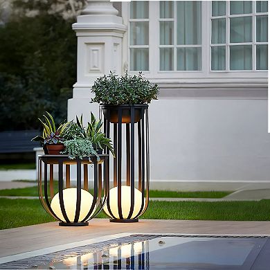 Set of 2 Outdoor Solar LED Plant Stand Waterproof Plant Stand