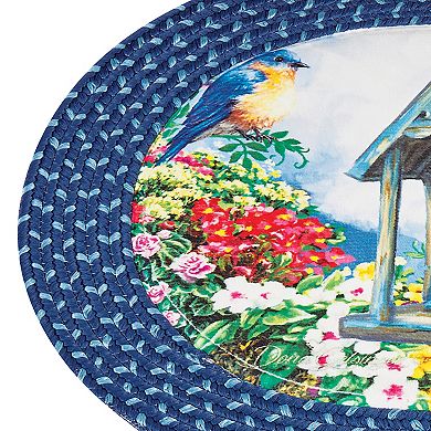 Collections Etc Colorful Floral Birdhouse Braided Accent Rug Oval
