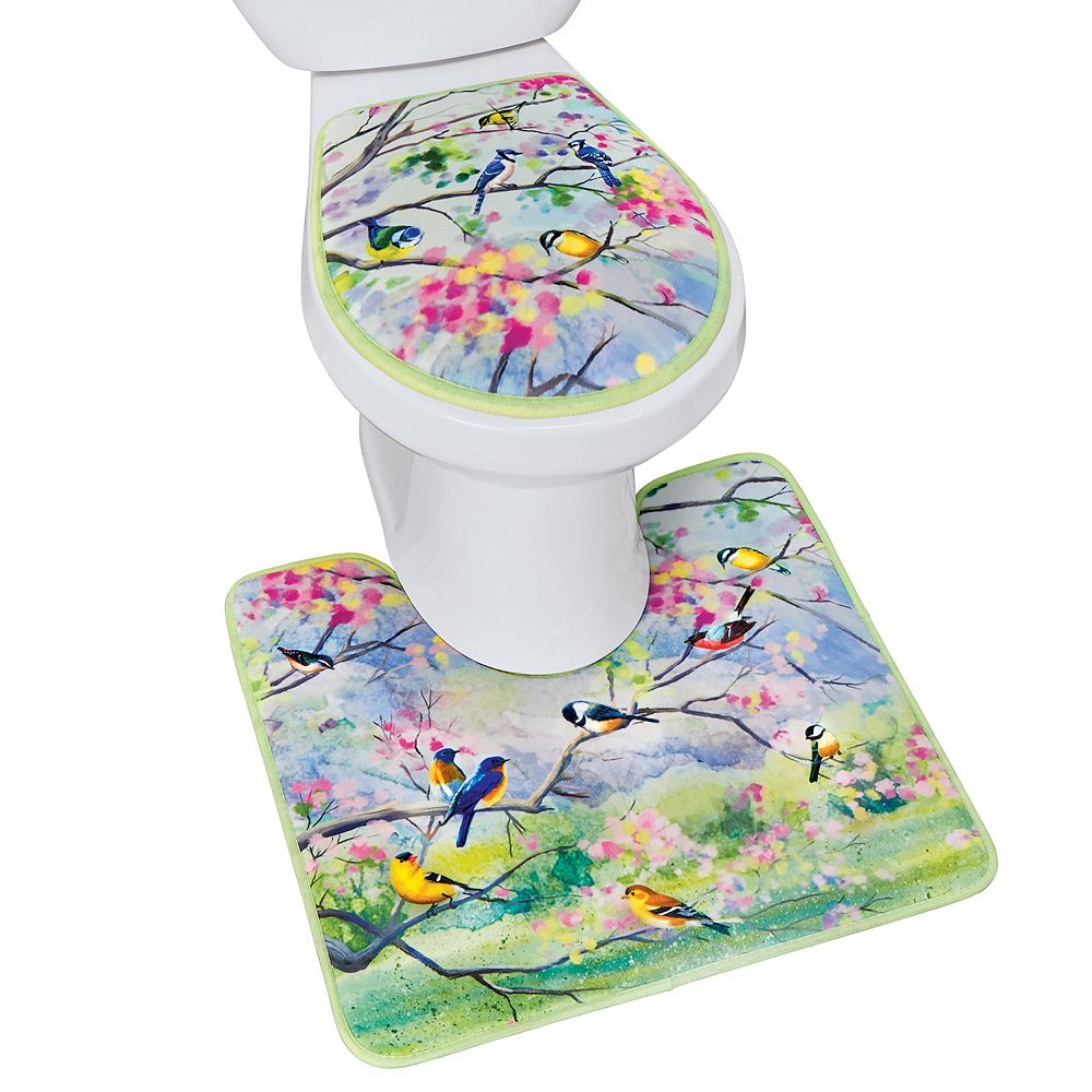 Collections Etc Colorful Birds on Branch 2-Piece Commode Set Rectangle