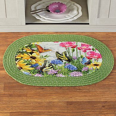 Collections Etc Butterfly Garden Braided Accent Rug by Dona Gelsinger Oval