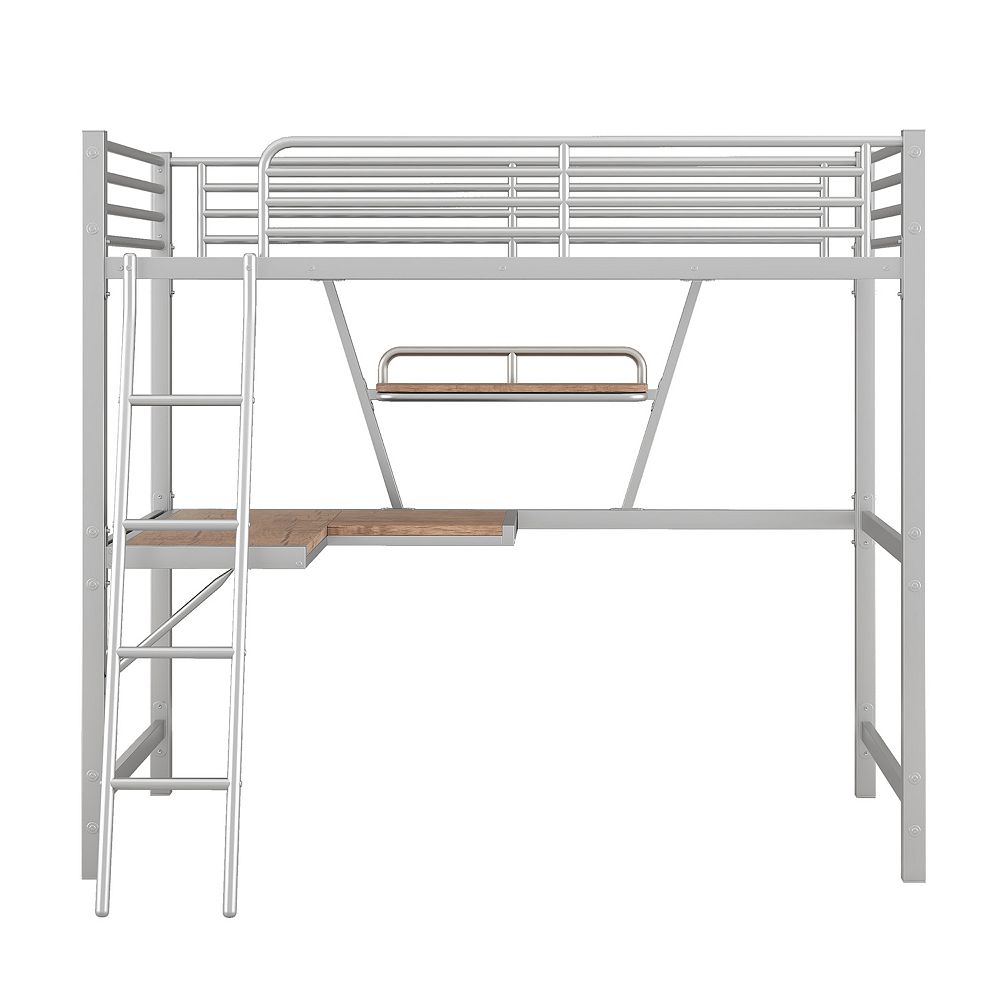 Merax Metal Frame Loft Bed With Desk And Shelf