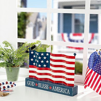 Glitzhome Metal/ Wooden Patriotic American Flag Table Signs Decor