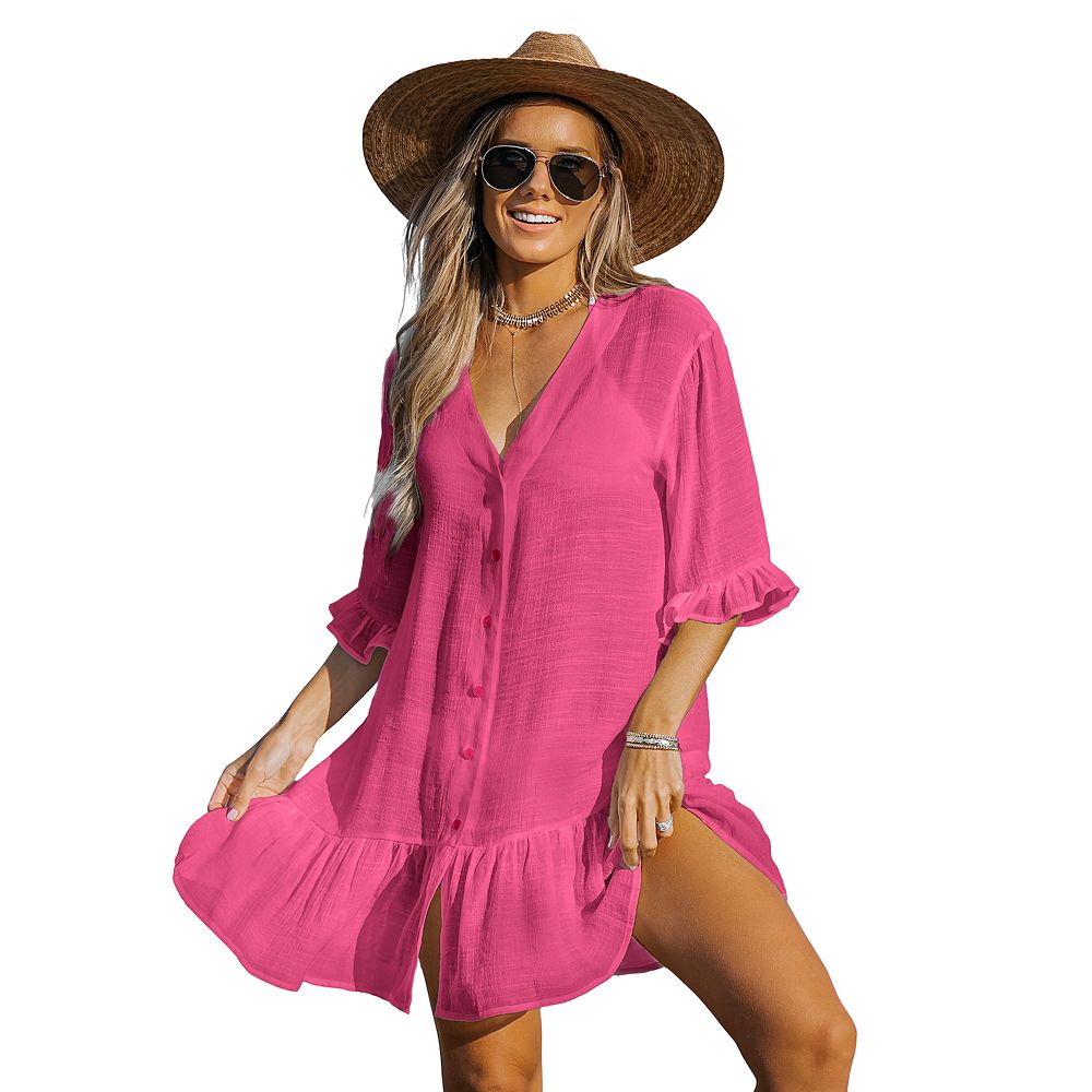 Women's Cupshe Fuchsia Ruffled Cover-Up Dress
