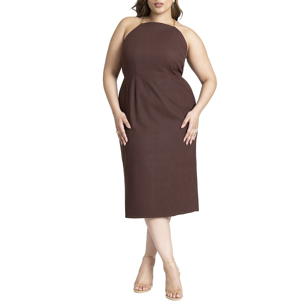 ELOQUII Women's Plus Size Chain Detail Midi Dress