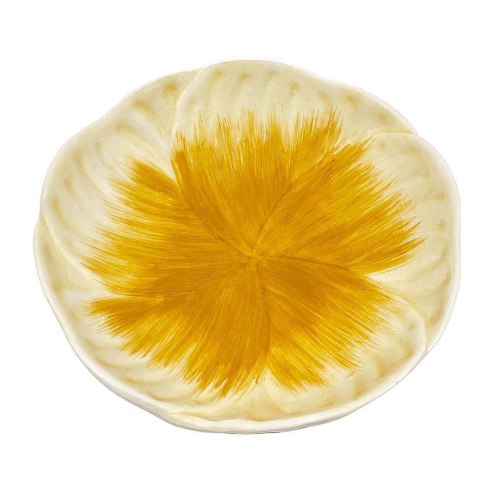 Everyday Decor White And Yellow Flower Ceramic Plate